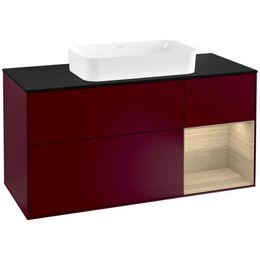 Villeroy & Boch Villeroy und Boch Finion Waschtischunterschrank F302PCHB 120cm, Abdeckplatte black matt, Regal rechts Oak Veneer, Peony Matt