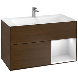 Villeroy & Boch Villeroy und Boch Finion Waschtischunterschrank F040MTGN 99,6x59,1x49,8cm, Regal rechts White matt lacquer, Walnut veneer