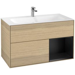 Villeroy & Boch Villeroy und Boch Finion Waschtischunterschrank F040PDPC 99,6x59,1x49,8cm, Regal rechts Black matt lacquer, Oak Veneer