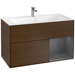 Villeroy & Boch Villeroy und Boch Finion Waschtischunterschrank F040GKGN 99,6x59,1x49,8cm, Regal rechts Anthracite matt, Walnut veneer