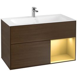 Villeroy & Boch Villeroy und Boch Finion Waschtischunterschrank F040HFGN 99,6x59,1x49,8cm, Regal rechts Gold matt, Walnut veneer