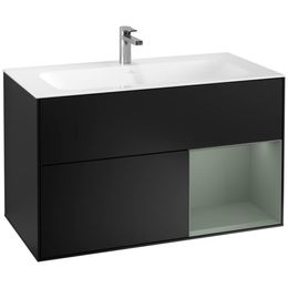 Villeroy & Boch Villeroy und Boch Finion Waschtischunterschrank F040GMPD 99,6x59,1x49,8cm, Regal rechts Olive Matt Lacquer, Black matt lacquer