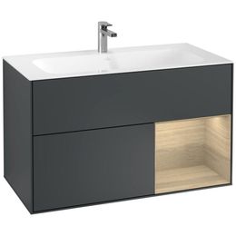 Villeroy & Boch Villeroy und Boch Finion Waschtischunterschrank F040PCHG 99,6x59,1x49,8cm, Regal rechts Oak Veneer, Midnight Blue Matt Lacquer