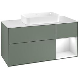 Villeroy & Boch Villeroy und Boch Finion Waschtischunterschrank G301GFGM 120cm, Abdeckplatte white matt, Emotion, Regal rechts Glossy white lacquer, Olive Matt Lacquer