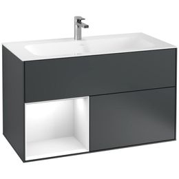 Villeroy & Boch Villeroy und Boch Finion Waschtischunterschrank F030GFHG 99,6x59,1x49,8cm, Regal links Glossy white lacquer, Midnight Blue Matt Lacquer