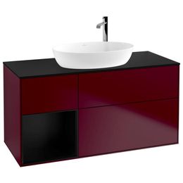Villeroy & Boch Villeroy und Boch Finion Waschtischunterschrank F942PDHB 120cm, Abdeckplatte black matt, Regale Black matt lacquer, Peony Matt