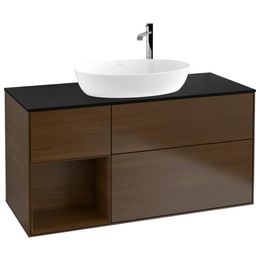 Villeroy & Boch Villeroy und Boch Finion Waschtischunterschrank F942GNGN 120cm, Abdeckplatte black matt, Regale Walnut Veneer, Walnut veneer