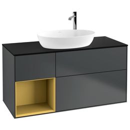 Villeroy & Boch Villeroy und Boch Finion Waschtischunterschrank F942HFHG 120cm, Abdeckplatte black matt, Regale Gold matt lacquer, Midnight Blue Matt Lacquer