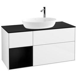Villeroy & Boch Villeroy und Boch Finion Waschtischunterschrank F942PDGF 120cm, Abdeckplatte black matt, Regale Black matt lacquer, Glossy white lacquer