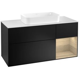 Villeroy & Boch Villeroy und Boch Finion Waschtischunterschrank G301PCPD 120cm, Abdeckplatte white matt, Emotion, Regal rechts Oak Veneer, Black matt lacquer