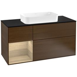 Villeroy & Boch Villeroy und Boch Finion Waschtischunterschrank G292PCGN 120cm, Abdeckplatte black matt, Emotion, Regal links Oak Veneer, Walnut veneer