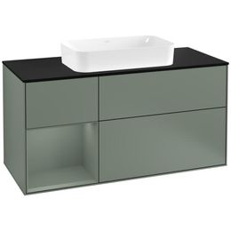 Villeroy & Boch Villeroy und Boch Finion Waschtischunterschrank G292GMGM 120cm, Abdeckplatte black matt, Emotion, Regal links Olive Matt Lacquer, Olive Matt Lacquer