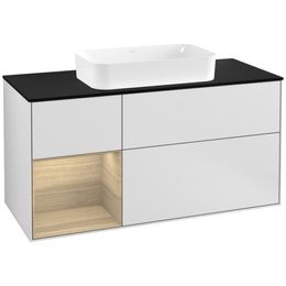 Villeroy & Boch Villeroy und Boch Finion Waschtischunterschrank G292PCMT 120cm, Abdeckplatte black matt, Emotion, Regal links Oak Veneer, White matt lacquer