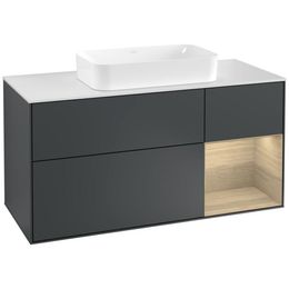 Villeroy & Boch Villeroy und Boch Finion Waschtischunterschrank F301PCHG 120cm, Abdeckplatte white matt, Regal rechts Oak Veneer, Midnight Blue Matt Lacquer