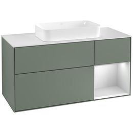 Villeroy & Boch Villeroy und Boch Finion Waschtischunterschrank F301MTGM 120cm, Abdeckplatte white matt, Regal rechts White matt lacquer, Olive Matt Lacquer
