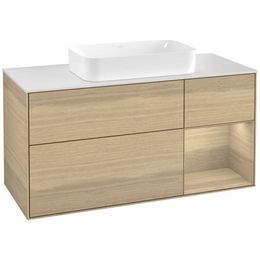 Villeroy & Boch Villeroy und Boch Finion Waschtischunterschrank F301PCPC 120cm, Abdeckplatte white matt, Regal rechts Oak Veneer, Oak Veneer