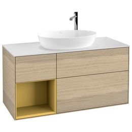 Villeroy & Boch Villeroy und Boch Finion Waschtischunterschrank F941HFPC 120cm, Abdeckplatte white matt, Regale Gold matt lacquer, Oak Veneer