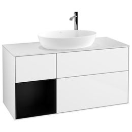 Villeroy & Boch Villeroy und Boch Finion Waschtischunterschrank F941PDGF 120cm, Abdeckplatte white matt, Regale Black matt lacquer, Glossy white lacquer