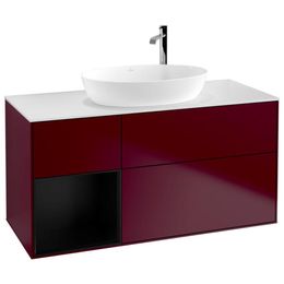 Villeroy & Boch Villeroy und Boch Finion Waschtischunterschrank F941PDHB 120cm, Abdeckplatte white matt, Regale Black matt lacquer, Peony Matt