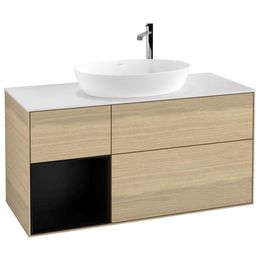Villeroy & Boch Villeroy und Boch Finion Waschtischunterschrank F941PDPC 120cm, Abdeckplatte white matt, Regale Black matt lacquer, Oak Veneer