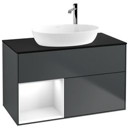 Villeroy & Boch Villeroy und Boch Finion Waschtischunterschrank F892GFHG 100cm, Abdeckplatte black matt, Regale Glossy white lacquer, Midnight Blue Matt Lacquer