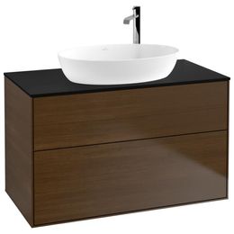 Villeroy & Boch Villeroy und Boch Finion Waschtischunterschrank F88200GN 100x60,3cm, Abdeckplatte black matt, Walnut veneer