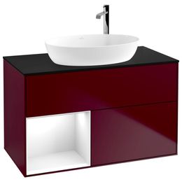 Villeroy & Boch Villeroy und Boch Finion Waschtischunterschrank F892GFHB 100cm, Abdeckplatte black matt, Regale Glossy white lacquer, Peony Matt