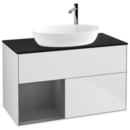 Villeroy & Boch Villeroy und Boch Finion Waschtischunterschrank F892GKMT 100cm, Abdeckplatte black matt, Regale Anthracite matt lacquer, White matt lacquer