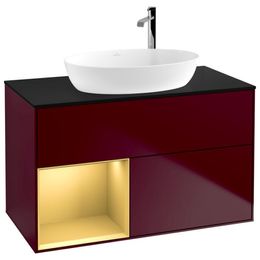 Villeroy & Boch Villeroy und Boch Finion Waschtischunterschrank F892HFHB 100cm, Abdeckplatte black matt, Regale Gold matt lacquer, Peony Matt