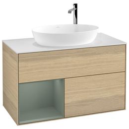 Villeroy & Boch Villeroy und Boch Finion Waschtischunterschrank F891GMPC 100cm, Abdeckplatte white matt, Regale Olive matt lacquer, Oak Veneer