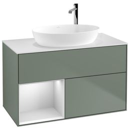 Villeroy & Boch Villeroy und Boch Finion Waschtischunterschrank F891MTGM 100cm, Abdeckplatte white matt, Regale White matt lacquer, Olive Matt Lacquer