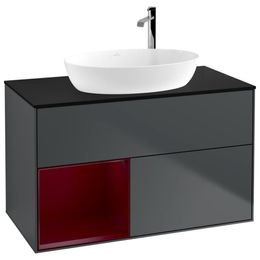 Villeroy & Boch Villeroy und Boch Finion Waschtischunterschrank F892HBHG 100cm, Abdeckplatte black matt, Regale Peony matt lacquer, Midnight Blue Matt Lacquer