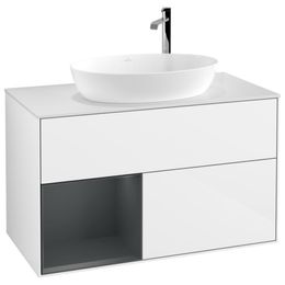 Villeroy & Boch Villeroy und Boch Finion Waschtischunterschrank F891HGGF 100cm, Abdeckplatte white matt, Regale Midnight matt lacquer, Glossy white lacquer