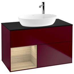 Villeroy & Boch Villeroy und Boch Finion Waschtischunterschrank F892PCHB 100cm, Abdeckplatte black matt, Regale Oak Veneer, Peony Matt