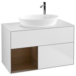 Villeroy & Boch Villeroy und Boch Finion Waschtischunterschrank F891GNMT 100cm, Abdeckplatte white matt, Regale Walnut Veneer, White matt lacquer