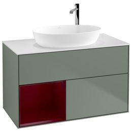Villeroy & Boch Villeroy und Boch Finion Waschtischunterschrank F891HBGM 100cm, Abdeckplatte white matt, Regale Peony matt lacquer, Olive Matt Lacquer