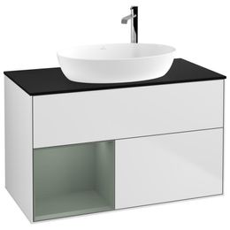 Villeroy & Boch Villeroy und Boch Finion Waschtischunterschrank G892GMMT 100cm, Abdeckplatte black matt, Emotion, Regale Olive matt lacquer, White matt lacquer