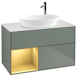 Villeroy & Boch Villeroy und Boch Finion Waschtischunterschrank F891HFGM 100cm, Abdeckplatte white matt, Regale Gold matt lacquer, Olive Matt Lacquer