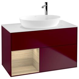 Villeroy & Boch Villeroy und Boch Finion Waschtischunterschrank F891PCHB 100cm, Abdeckplatte white matt, Regale Oak Veneer, Peony Matt
