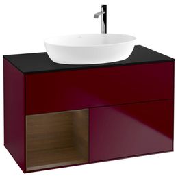 Villeroy & Boch Villeroy und Boch Finion Waschtischunterschrank G892GNHB 100cm, Abdeckplatte black matt, Emotion, Regale Walnut Veneer, Peony Matt