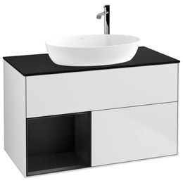 Villeroy & Boch Villeroy und Boch Finion Waschtischunterschrank G892PDMT 100cm, Abdeckplatte black matt, Emotion, Regale Black matt lacquer, White matt lacquer
