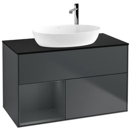 Villeroy & Boch Villeroy und Boch Finion Waschtischunterschrank G892HGHG 100cm, Abdeckplatte black matt, Emotion, Regale Midnight matt lacquer, Midnight Blue Matt Lacquer