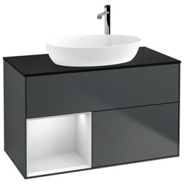 Villeroy & Boch Villeroy und Boch Finion Waschtischunterschrank G892MTHG 100cm, Abdeckplatte black matt, Emotion, Regale White matt lacquer, Midnight Blue Matt Lacquer