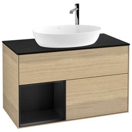 Villeroy & Boch Villeroy und Boch Finion Waschtischunterschrank G892PDPC 100cm, Abdeckplatte black matt, Emotion, Regale Black matt lacquer, Oak Veneer