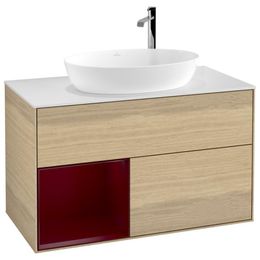 Villeroy & Boch Villeroy und Boch Finion Waschtischunterschrank G891HBPC 100cm, Abdeckplatte white matt, Emotion, Regale Peony matt lacquer, Oak Veneer