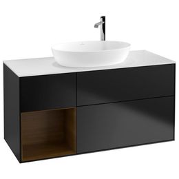 Villeroy & Boch Villeroy und Boch Finion Waschtischunterschrank G941GNPD 120cm, Abdeckplatte white matt, Emotion, Regale Walnut Veneer, Black matt lacquer