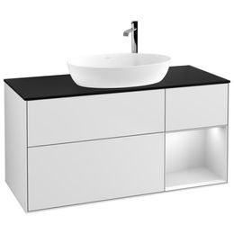 Villeroy & Boch Villeroy und Boch Finion Waschtischunterschrank G952MTMT 120cm, Abdeckplatte black matt, Emotion, Regale White matt lacquer, White matt lacquer