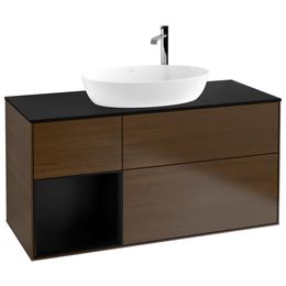 Villeroy & Boch Villeroy und Boch Finion Waschtischunterschrank G942PDGN 120cm, Abdeckplatte black matt, Emotion, Regale Black matt lacquer, Walnut veneer
