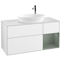 Villeroy & Boch Villeroy und Boch Finion Waschtischunterschrank G951GMGF 120cm, Abdeckplatte white matt, Emotion, Regale Olive matt lacquer, Glossy white lacquer