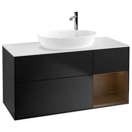 Villeroy & Boch Villeroy und Boch Finion Waschtischunterschrank G951GNPD 120cm, Abdeckplatte white matt, Emotion, Regale Walnut Veneer, Black matt lacquer
